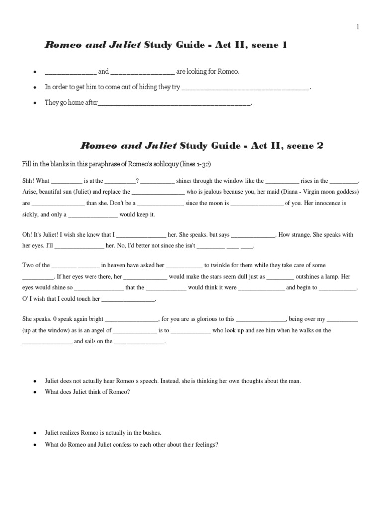 Romeo and Juliet Act II Study Guide | PDF | Juliet