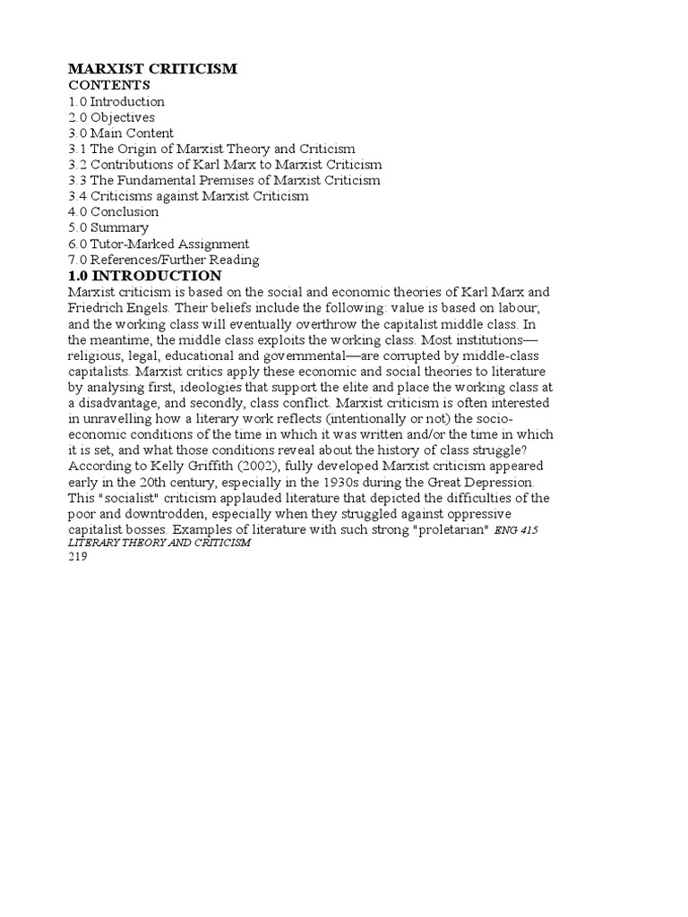 Marxist Criticism | PDF | Marxism | Karl Marx