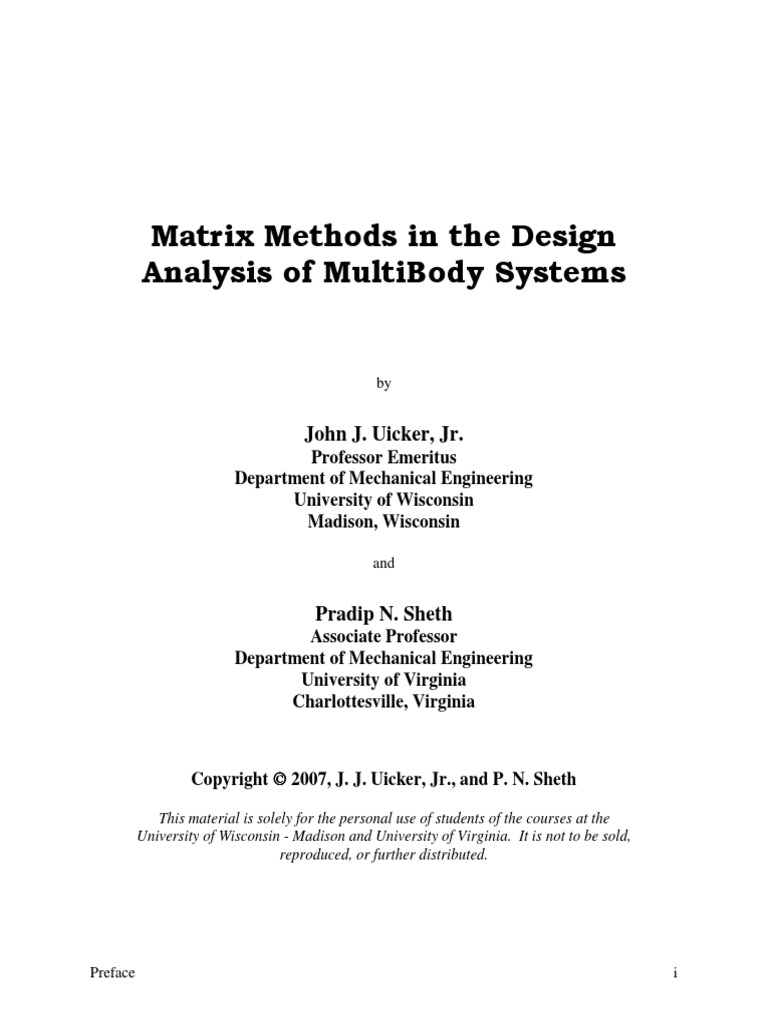 Matrix Methods in The Design Analysis of MultiBody Systems | PDF ...