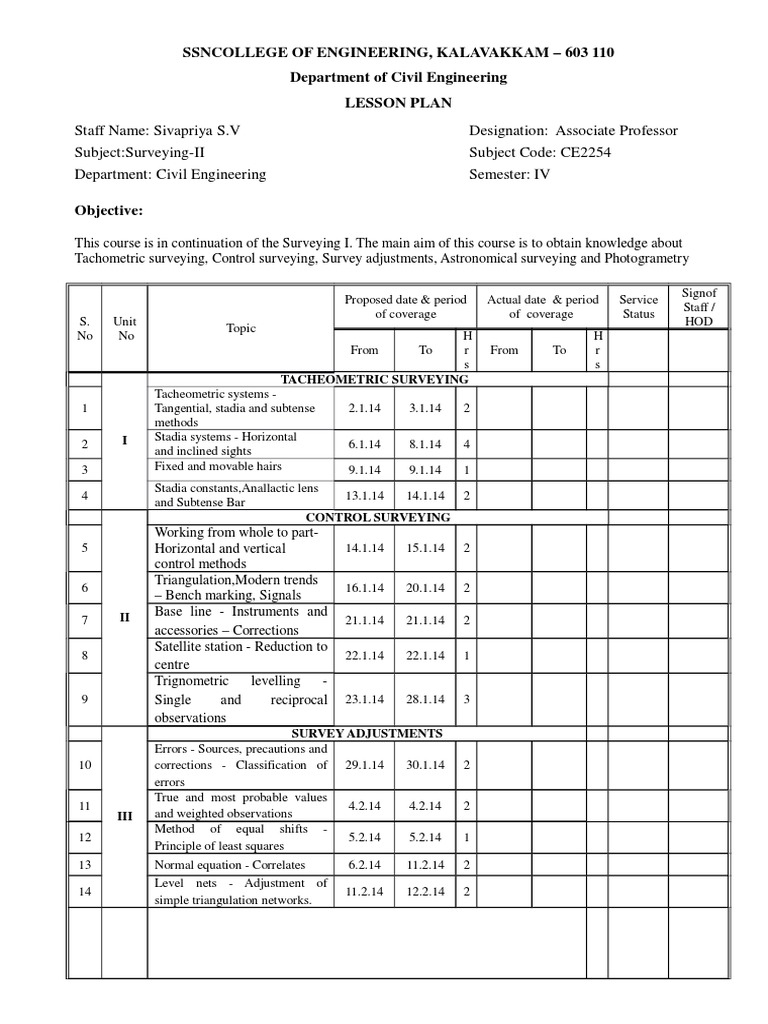 Survey II- Lesson Plan | Surveying | Geomatics