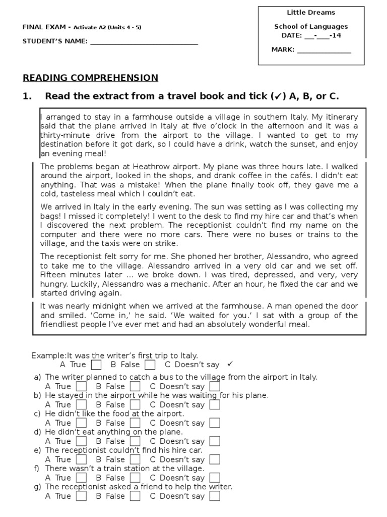Final Test Activate A2 | Download Free PDF | Space Colonization | Nature