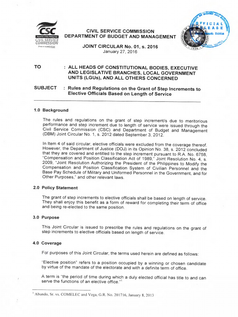 Joint Circular CSC-DBM No. 01, S. 2016 - Rules and Regulations On The ...