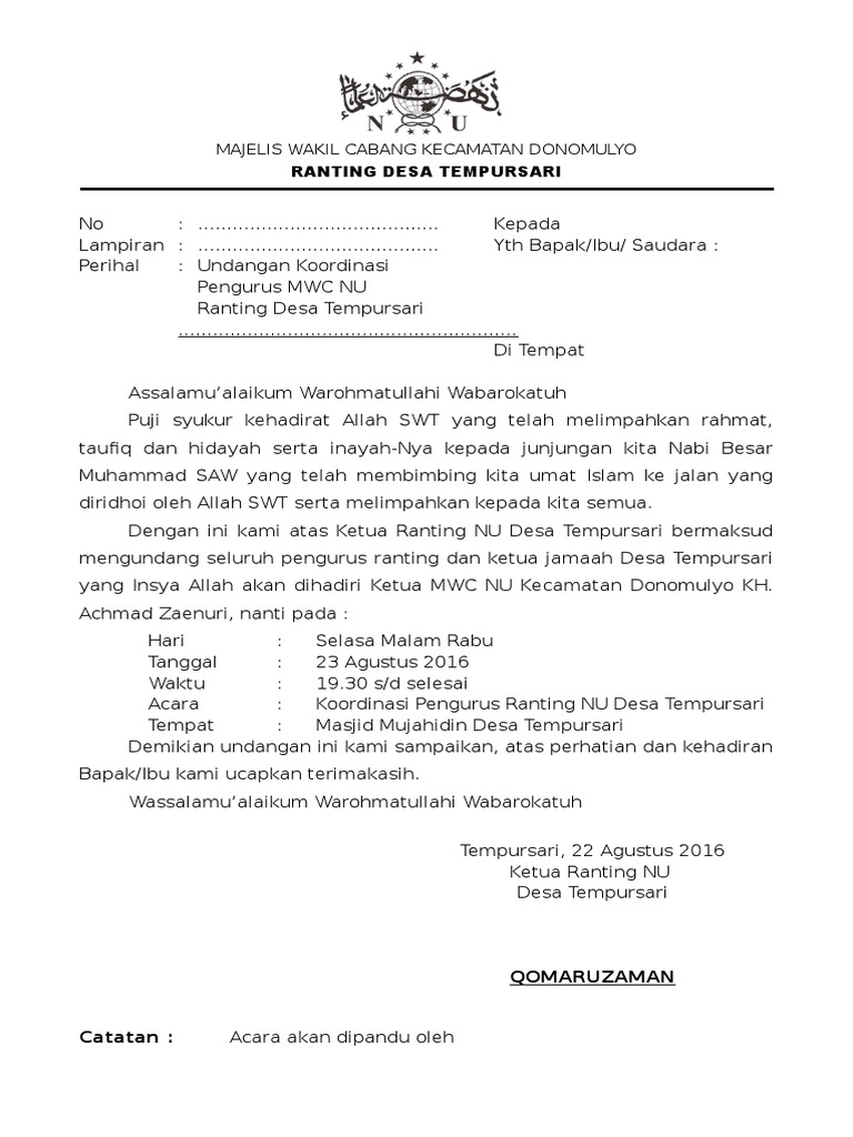 Surat Undangan Ranting | PDF