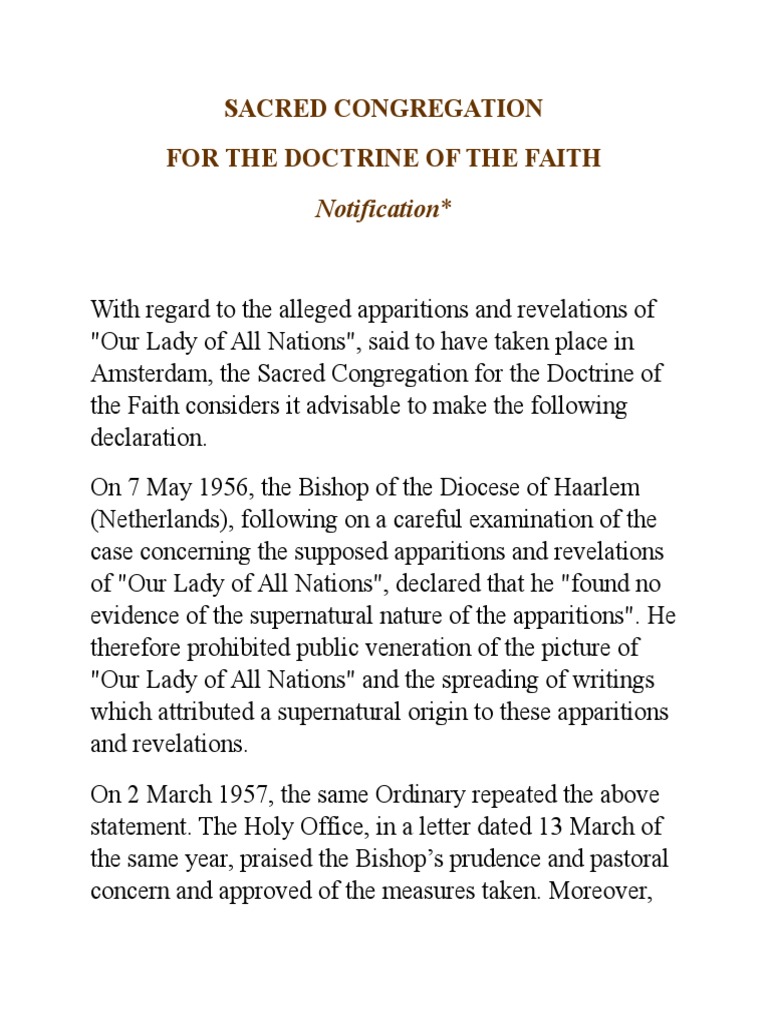 Sacred Congregation Approval | PDF