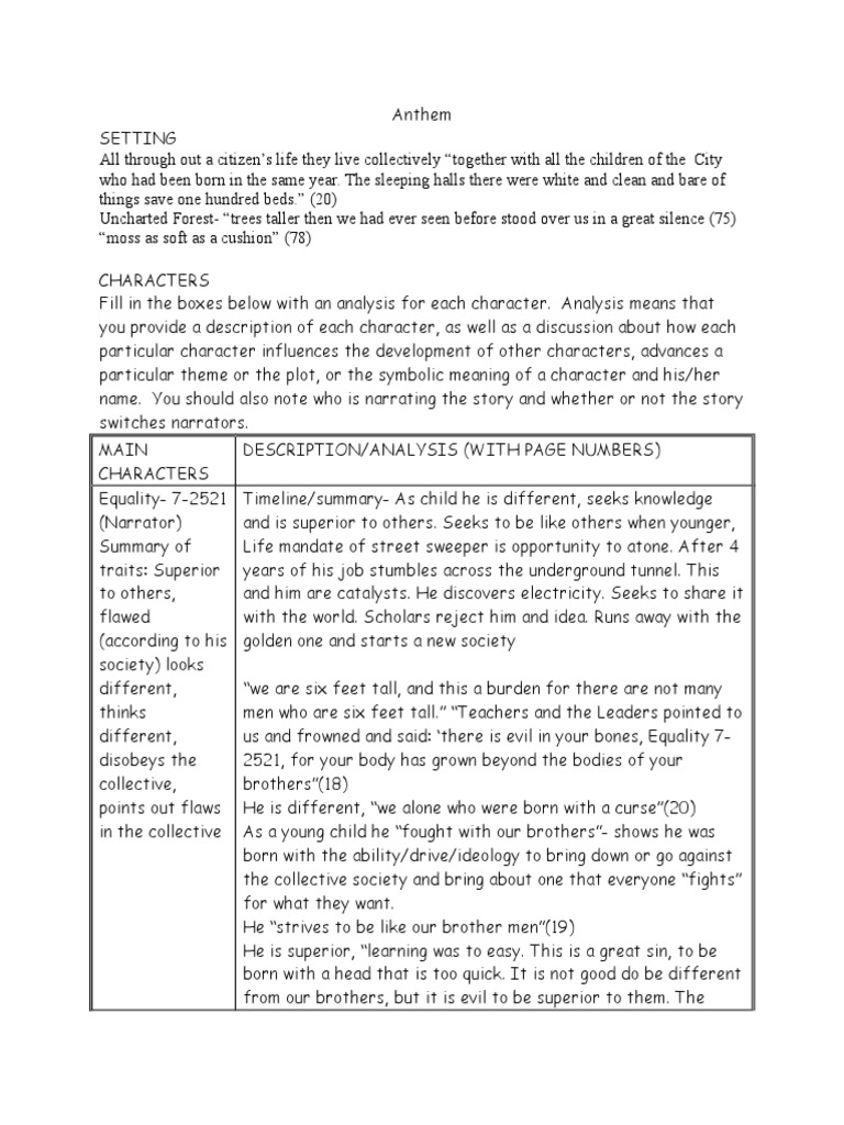 Anthem Notes | PDF | Art | Young Adult