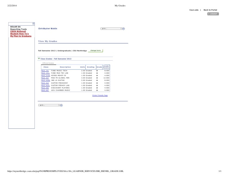 Christopher Nicklin's Fall 2013 Grades | PDF