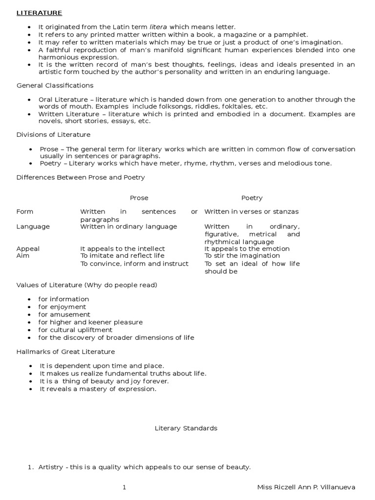 Literature Handout | PDF | Poetry | Narration