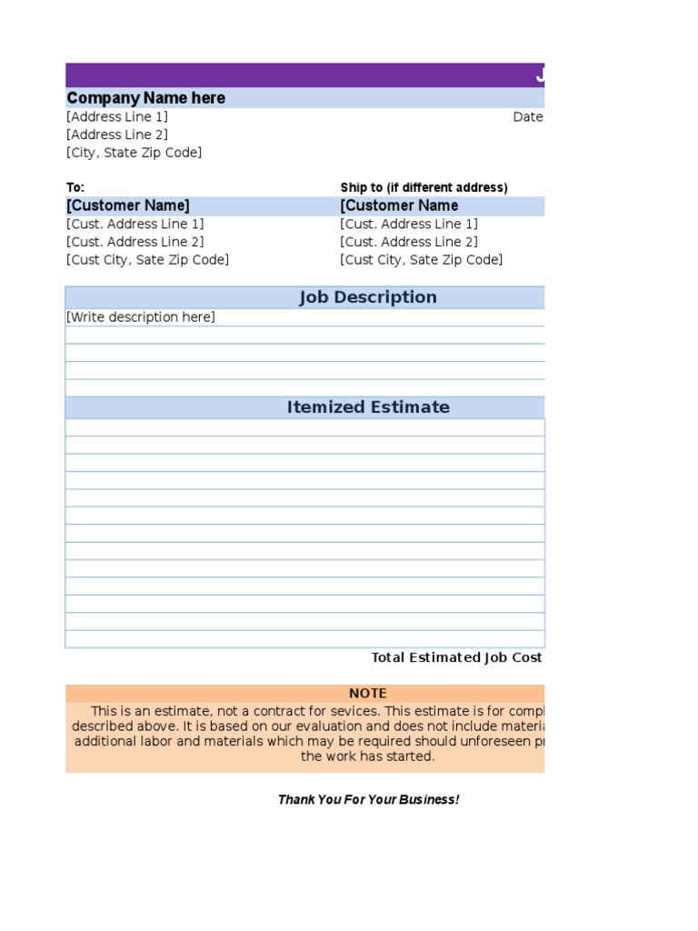 Simple Job Estimate Template | PDF