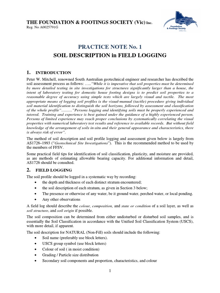 Soil Description in Field Logging: Practice Note No. 1 | PDF | Sand | Silt