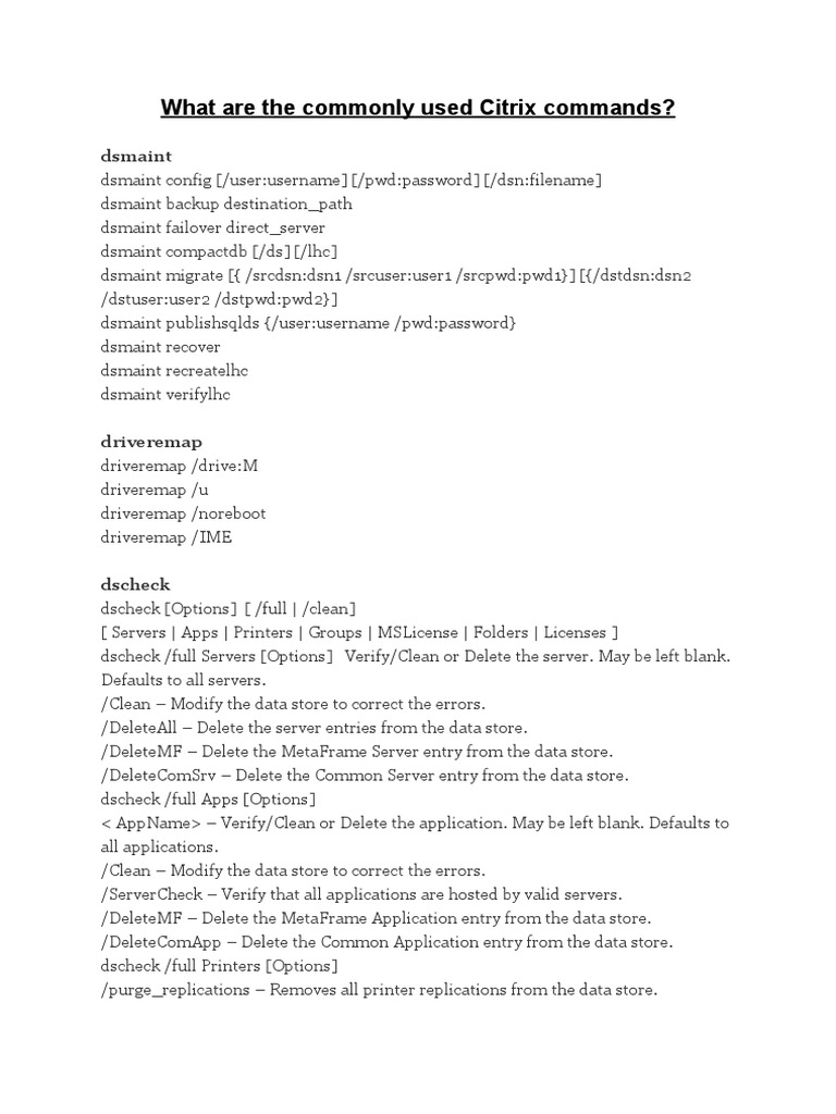 What Are The Commonly Used Citrix Commands | PDF | Windows Registry ...