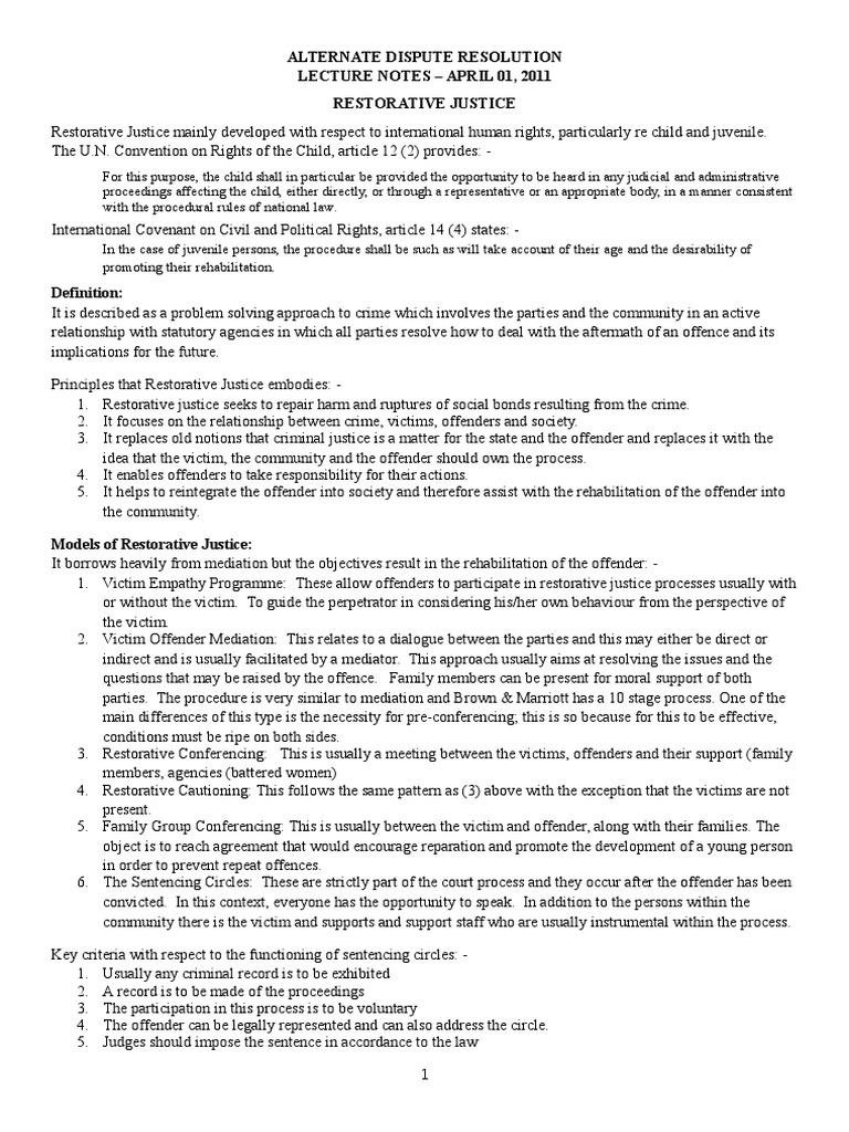 Lecture Notes - Restorative Justice | PDF | Restorative Justice ...