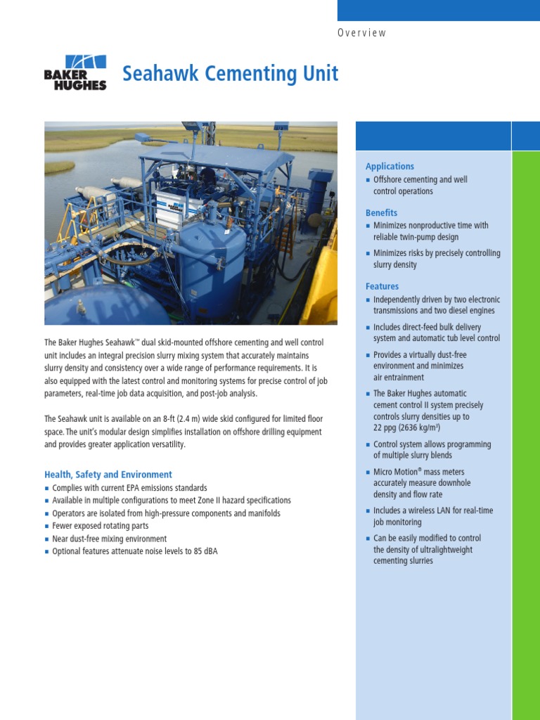 Seahawk Baker Cementing Offshore Unit | PDF | Pump | Diesel Engine