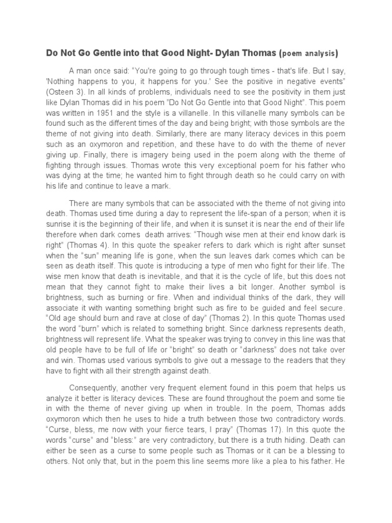 Dylan Thomas Poem Analysis | PDF | Poetry