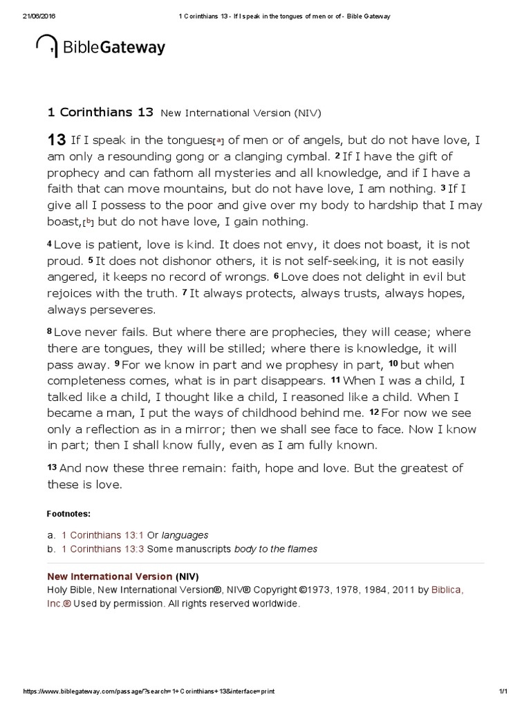 1 Corinthians 13: New International Version (NIV) | PDF
