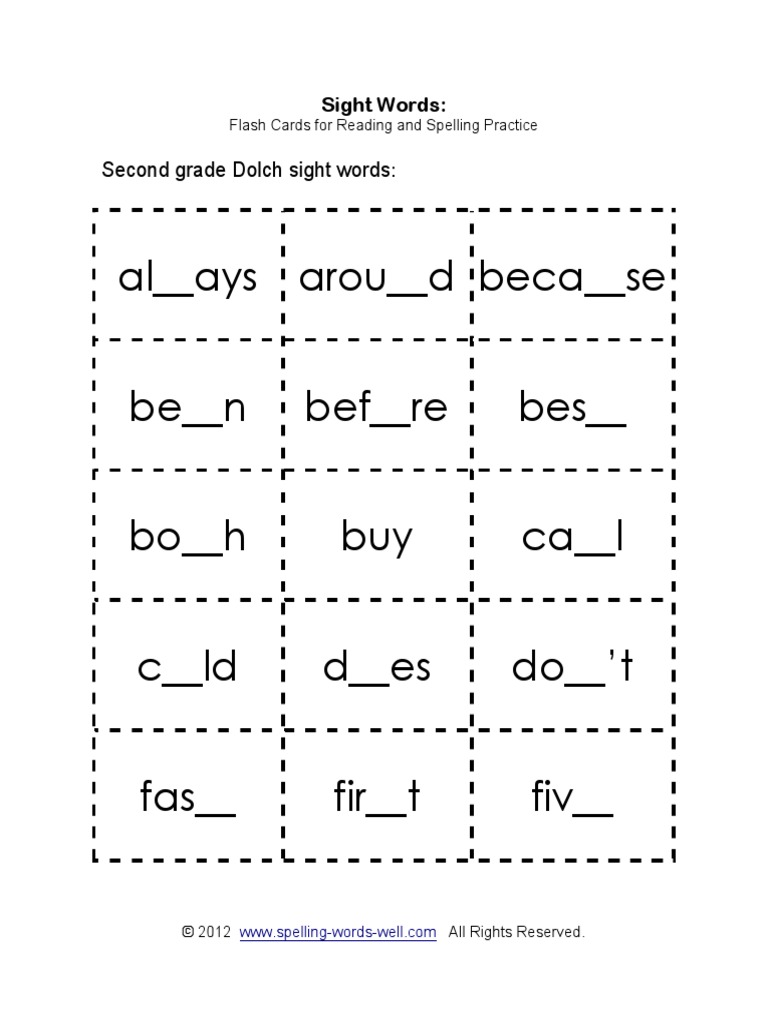 Second Grade Dolch Sight Words Flash Cards | PDF