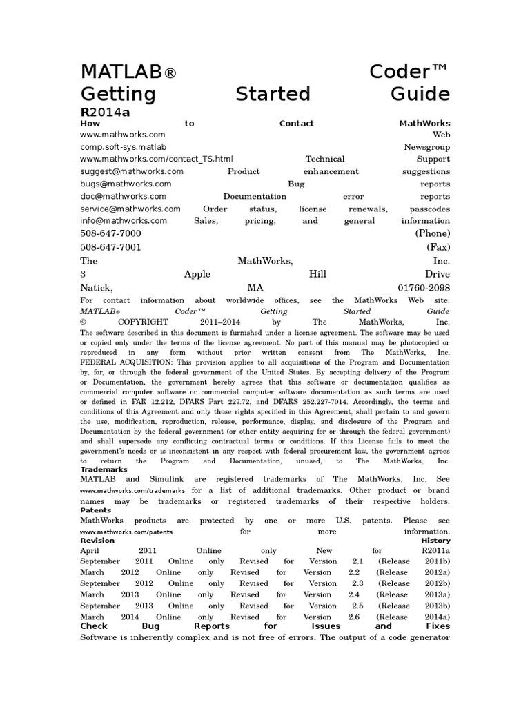 Matlab R2014 Coder Getting Started Guide Pdf C Programming Language Matlab