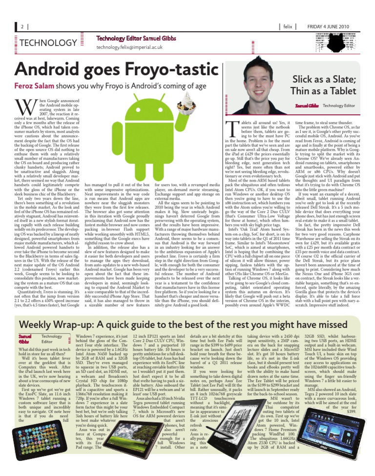 Felix Technology Section 4-6-2010 | PDF | Android (Operating System) | Tablet Computer