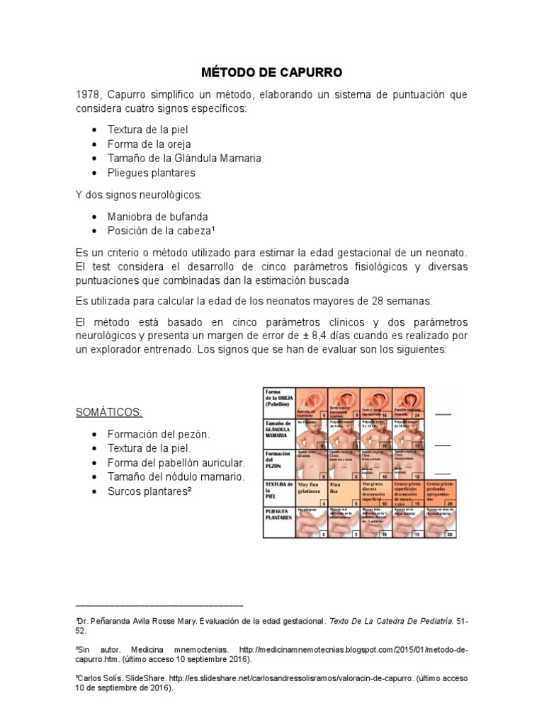Método Capurro: Estimación Edad Gestacional | PDF | Pediatría | Medicina