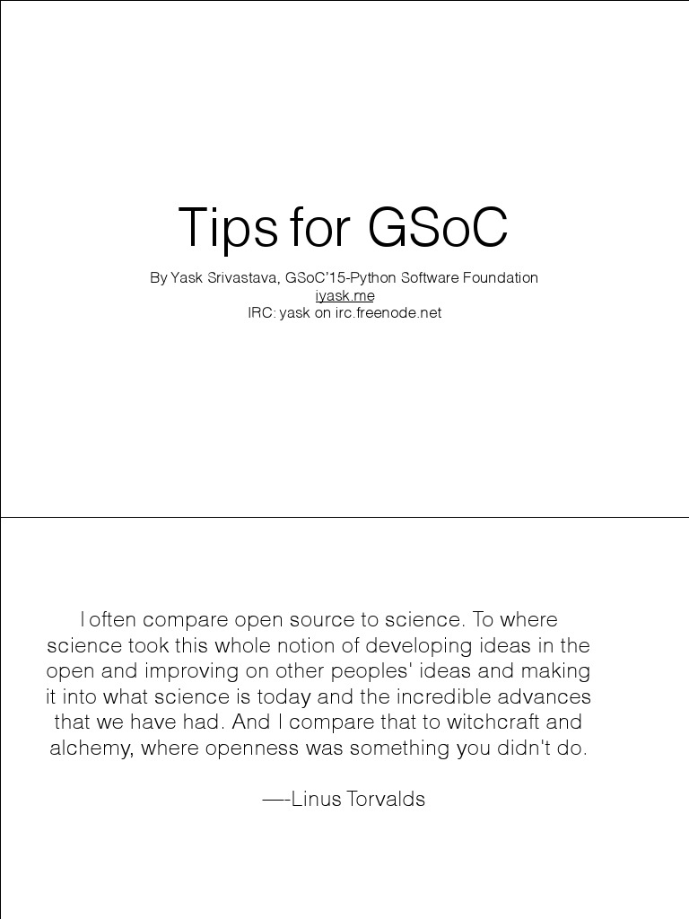 Tips For Gsoc: by Yask Srivastava, Gsoc'15-Python Software Foundation Iyask - Me | PDF | Source ...