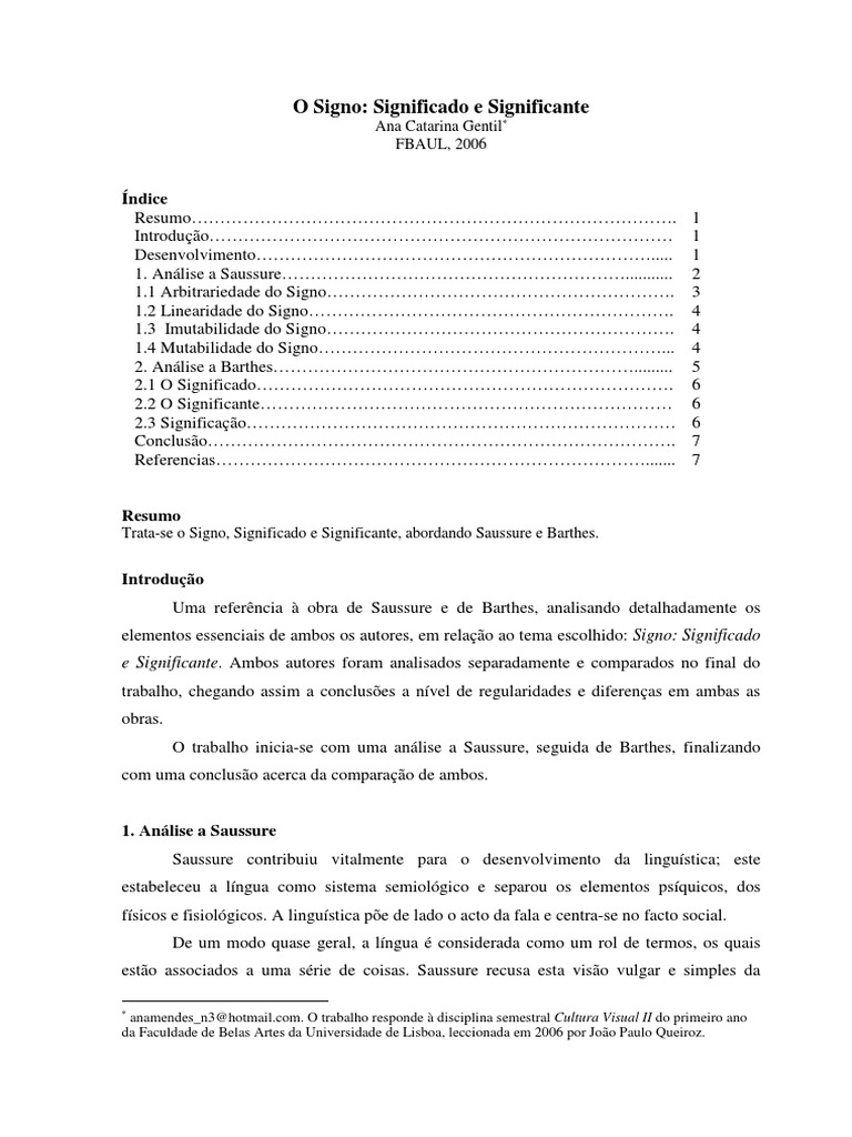 Signo: Significado e Significante | PDF | Linguagem natural | Semiótica