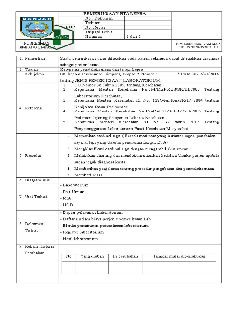 SOP Pemeriksaan Lepra | PDF