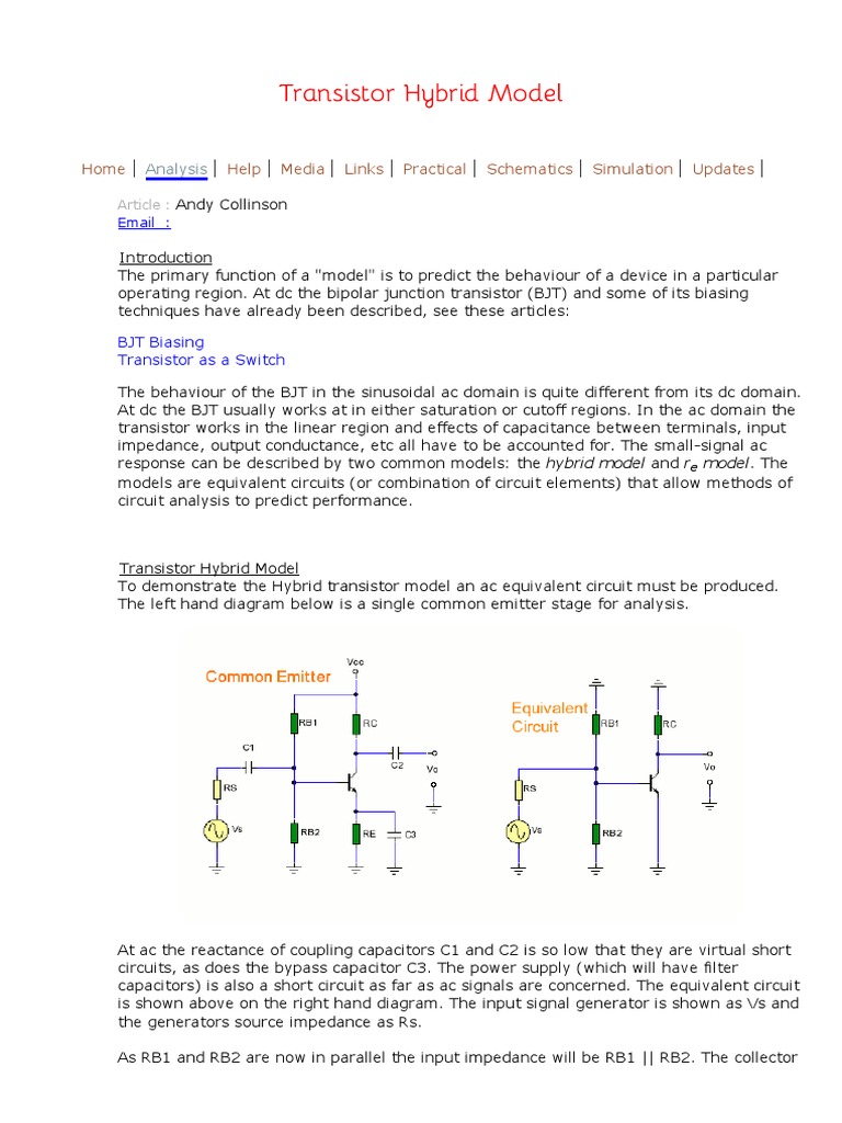 Transistor Hybrid Model | PDF | Bipolar Junction Transistor ...