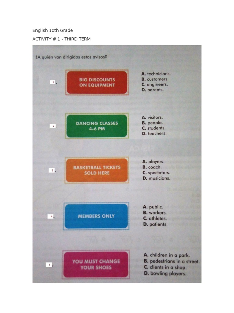 English 10th Grade Activity # 1 - Third Term | PDF
