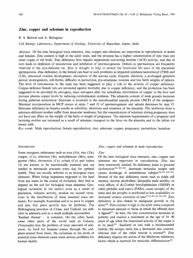 Zinc, Copper, Selenium in Reproduction | PDF | Testicle | Testosterone