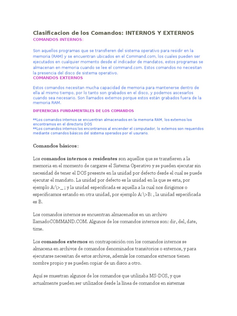 Comandos Internos y Extrernos | PDF | Dos | Archivo de computadora