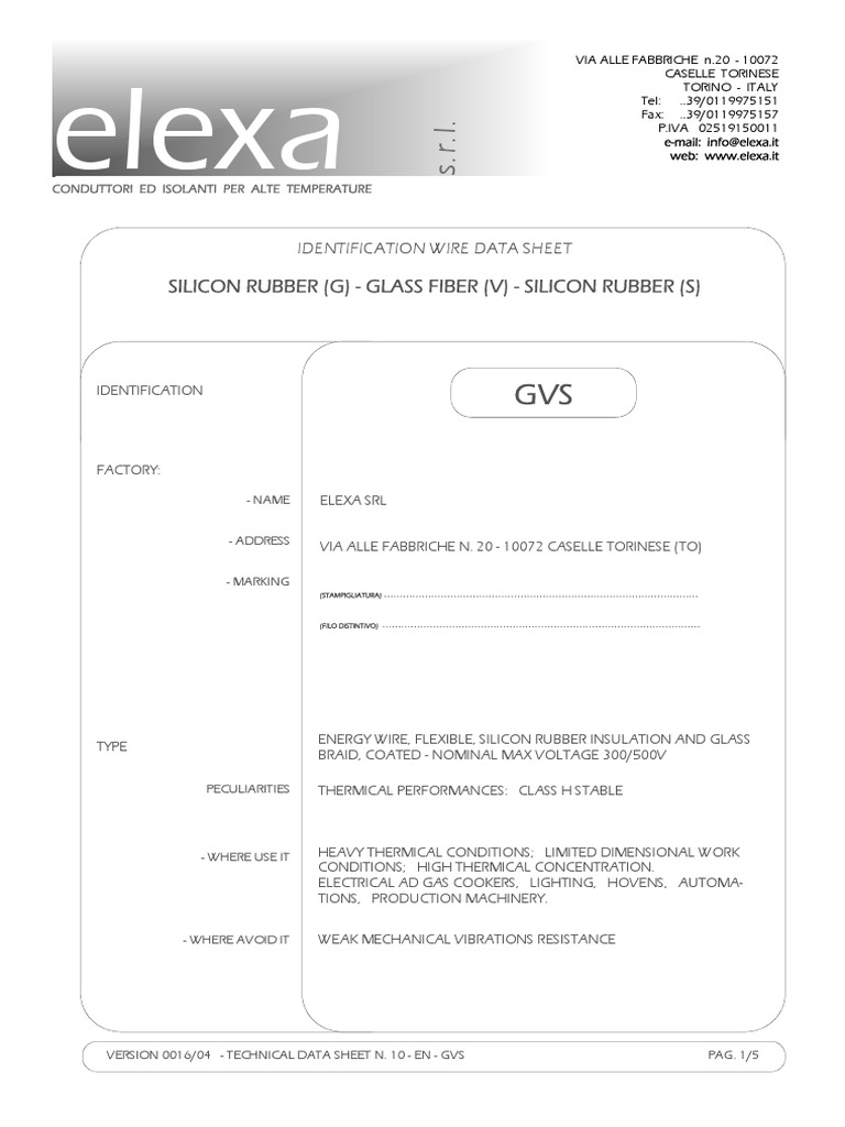 Elexa: Silicon Rubber (G) - Glass Fiber (V) - Silicon Rubber (S) | PDF