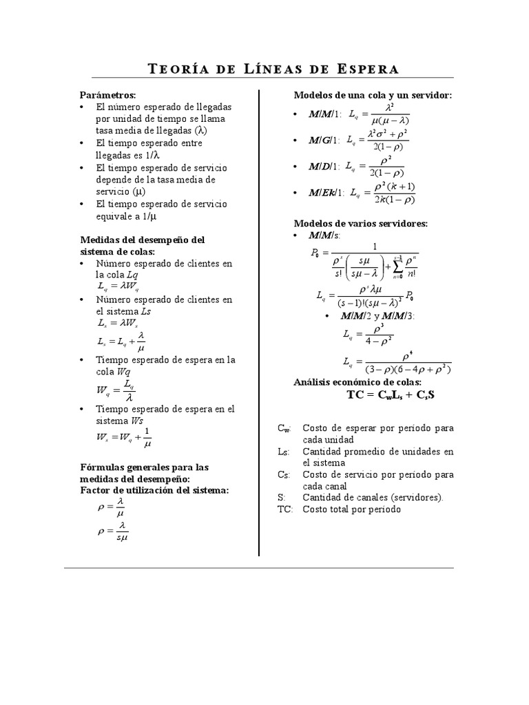Formulas Teoria de Colas | PDF | Ciencias económicas | Economias