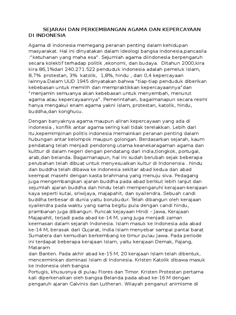 Sejarah Dan Perkembangan Agama Dan Kepercayaan Di Indonesia | PDF | Agama & Spiritualitas