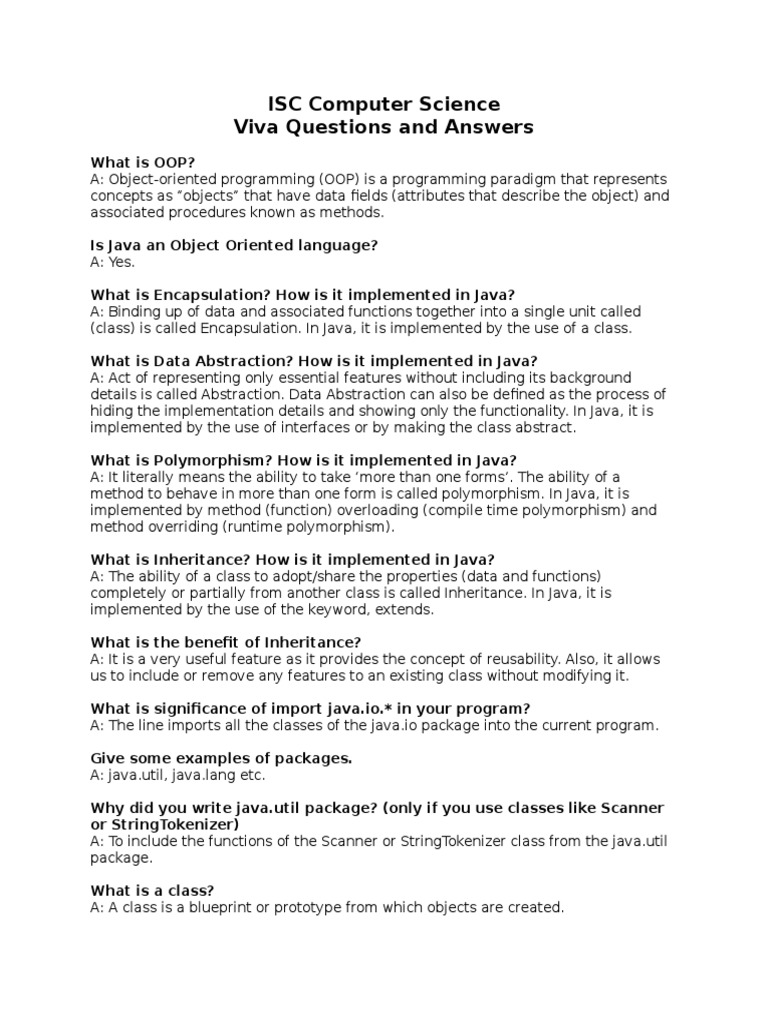 ISC Computers Science - Viva Questions and Answers | PDF | Computers