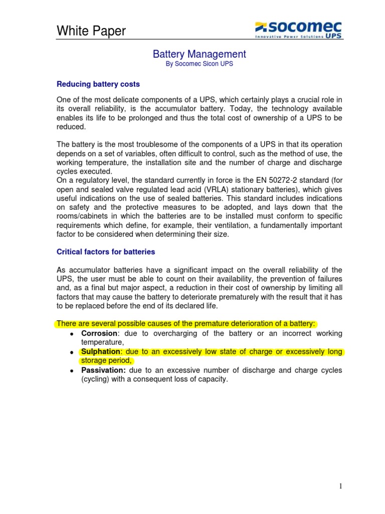 Socomec Battery Managment | PDF | Rechargeable Battery | Reliability ...