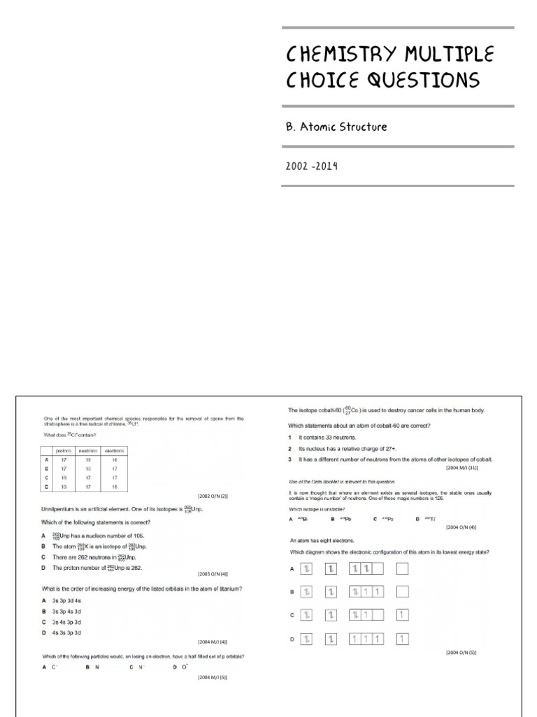 Chemistry MCQ Answer Key 2002-2014 | PDF | Law | Science & Mathematics