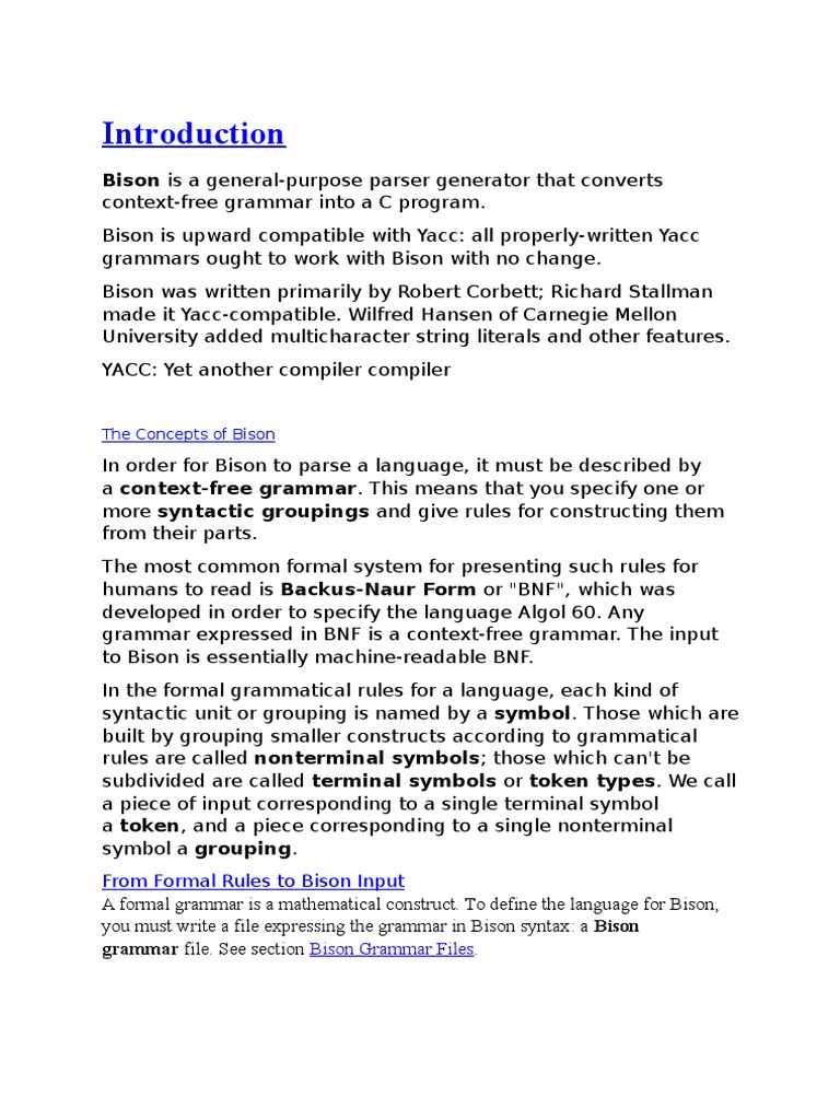 Bison Is A General-Purpose Parser Generator That Converts: The Concepts ...