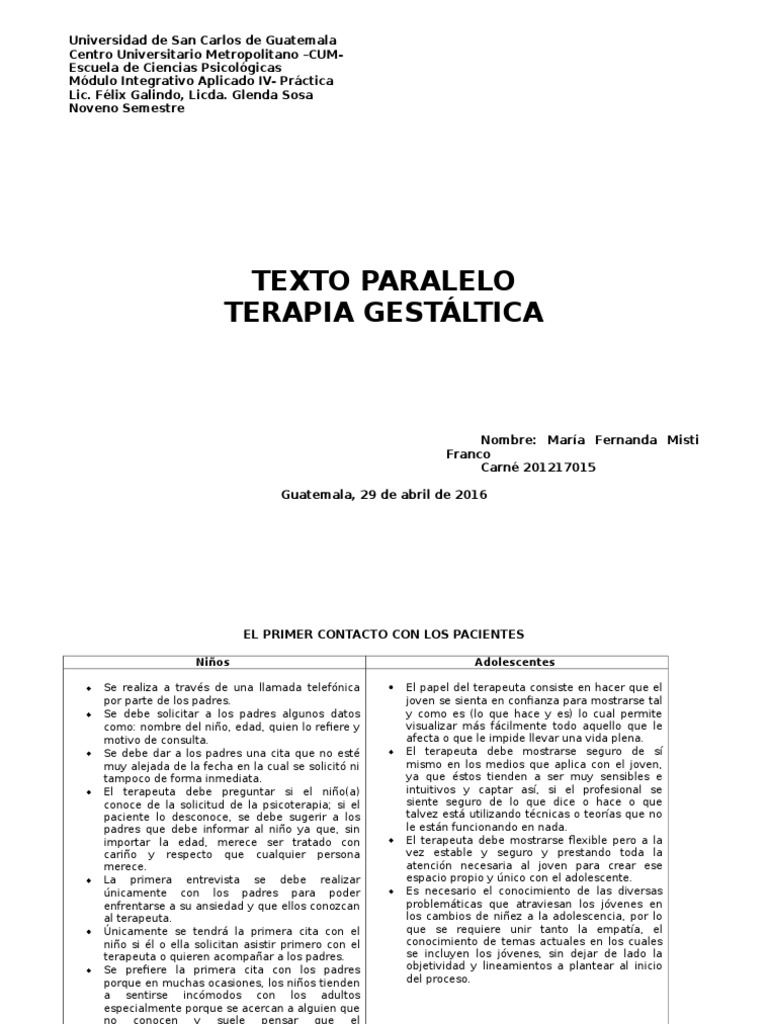Texto Paralelo | PDF | Psicoterapia | Adolescencia