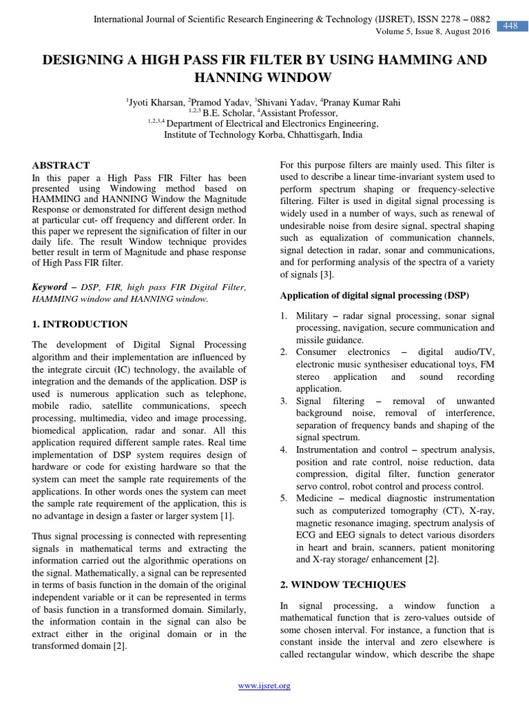 Designing A High Pass Fir Filter by Using Hamming and Hanning Window | PDF | Digital Signal ...