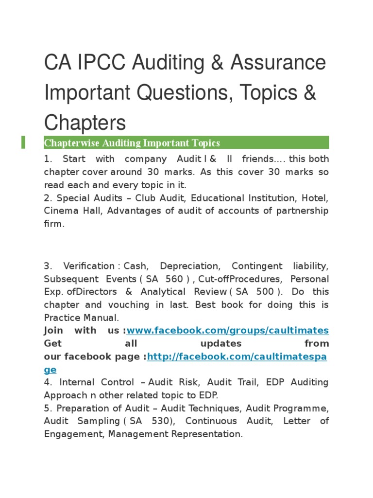 CA IPCC Auditing Key Questions Guide | PDF | Financial Audit | Audit