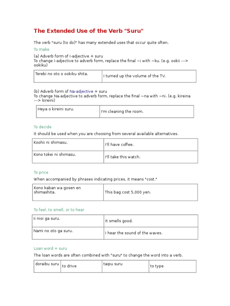 The Extended Use of The Verb "Suru": To Make | PDF