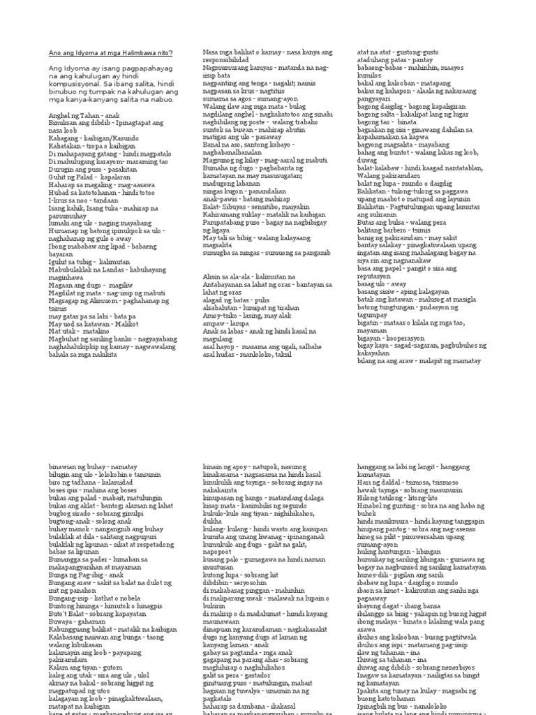 Ano Ang Idyoma at Mga Halimbawa Nito