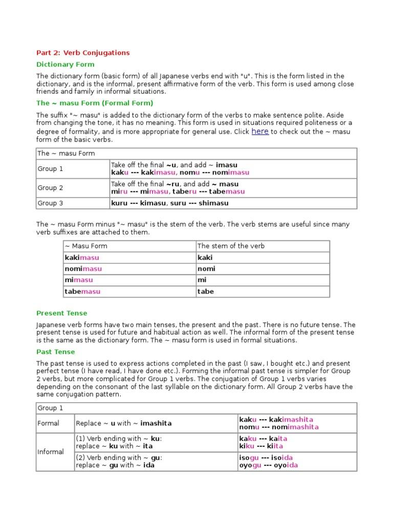 Japanese Verb Conjugation Guide | PDF | Grammatical Tense | Verb