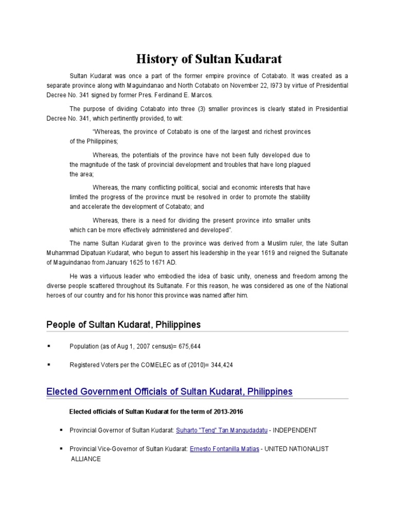 History of Sultan Kudarat | PDF | Philippines | Religion And Belief