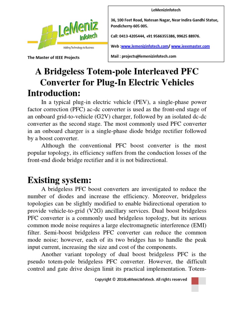 A Bridgeless Totem-Pole Interleaved PFC Converter For Plug-In Electric Vehicles PDF | PDF ...