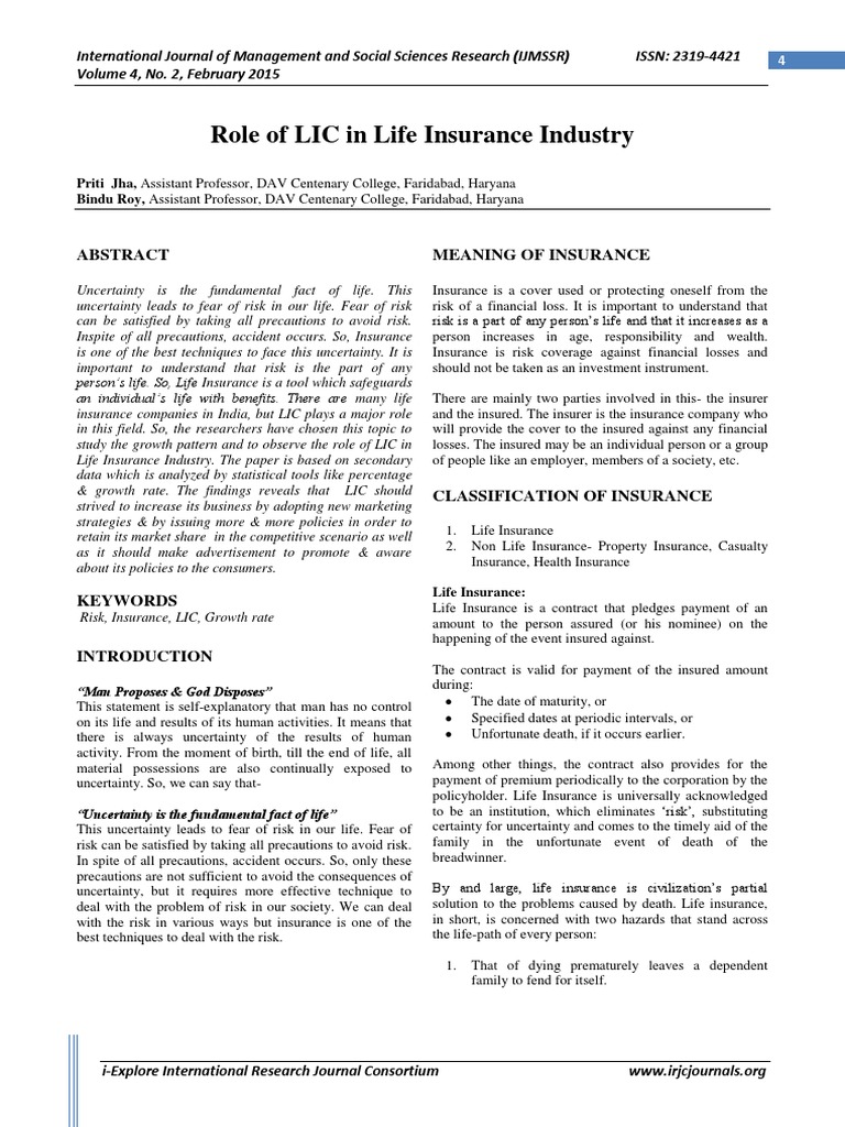 Role of LIC in Life Insurance Industry | PDF | Insurance | Life Insurance