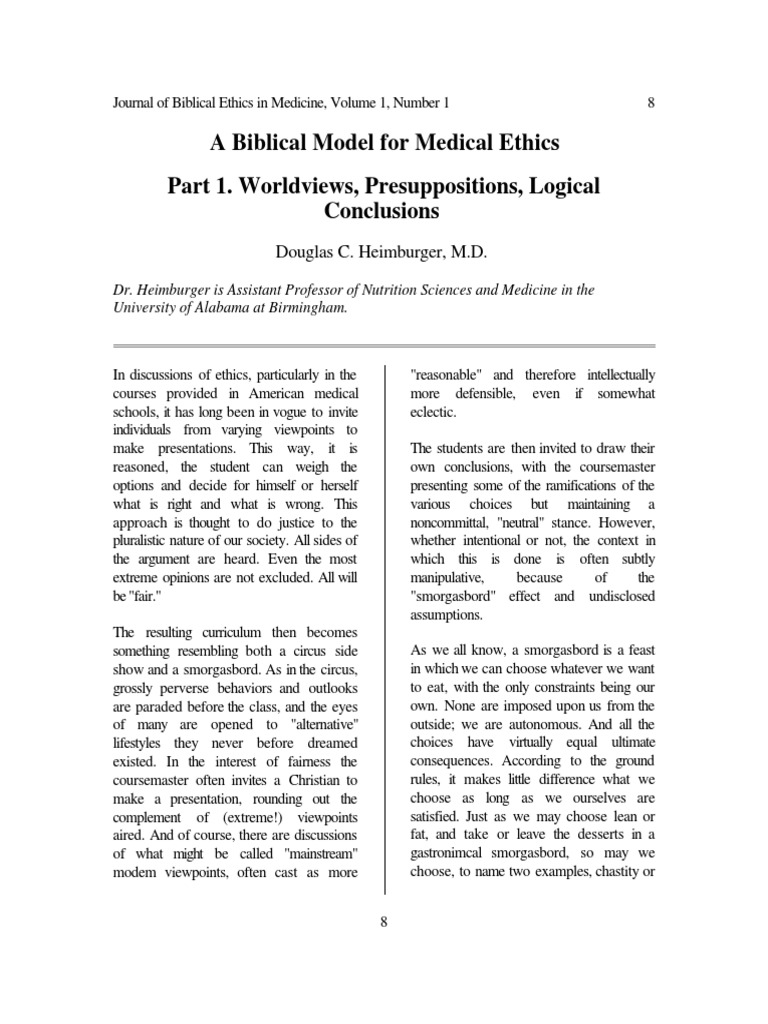 A Biblical Model For Medical Ethics-1 | PDF | Metaphysical Naturalism ...