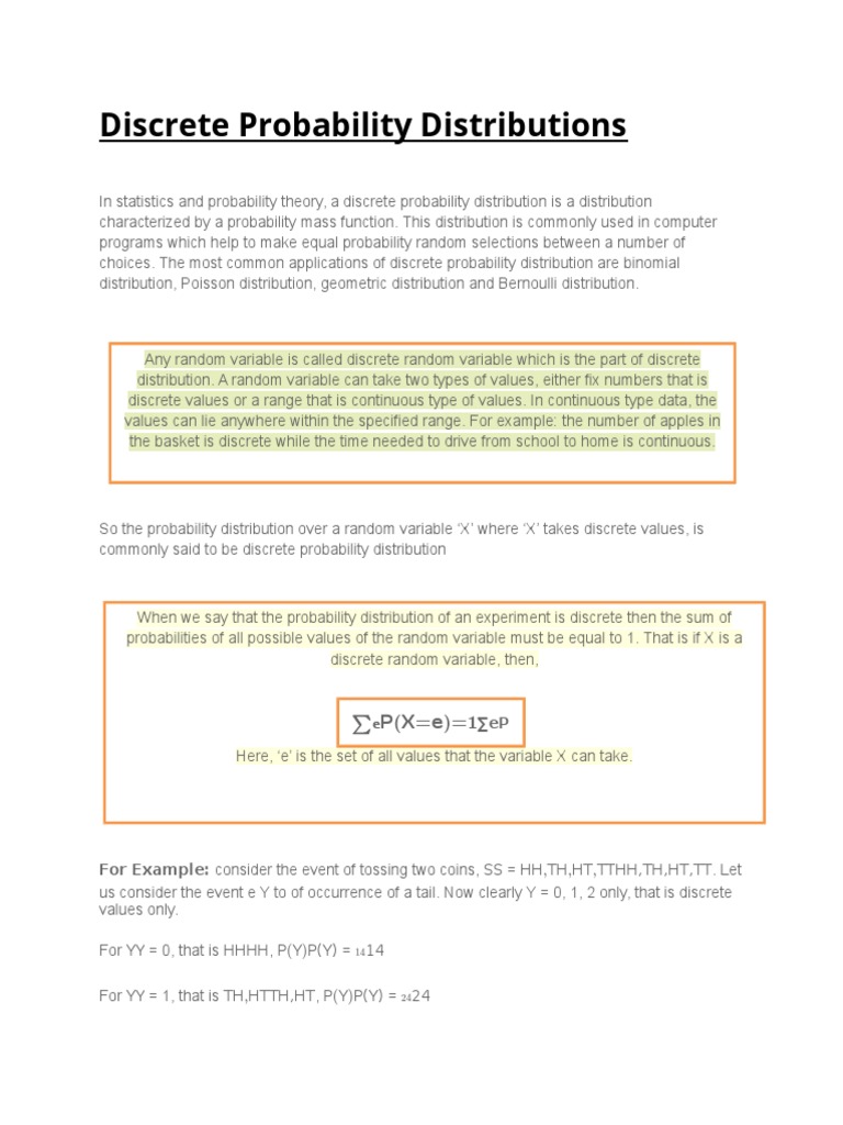 Discrete Probability Distributions | PDF | Probability Distribution ...