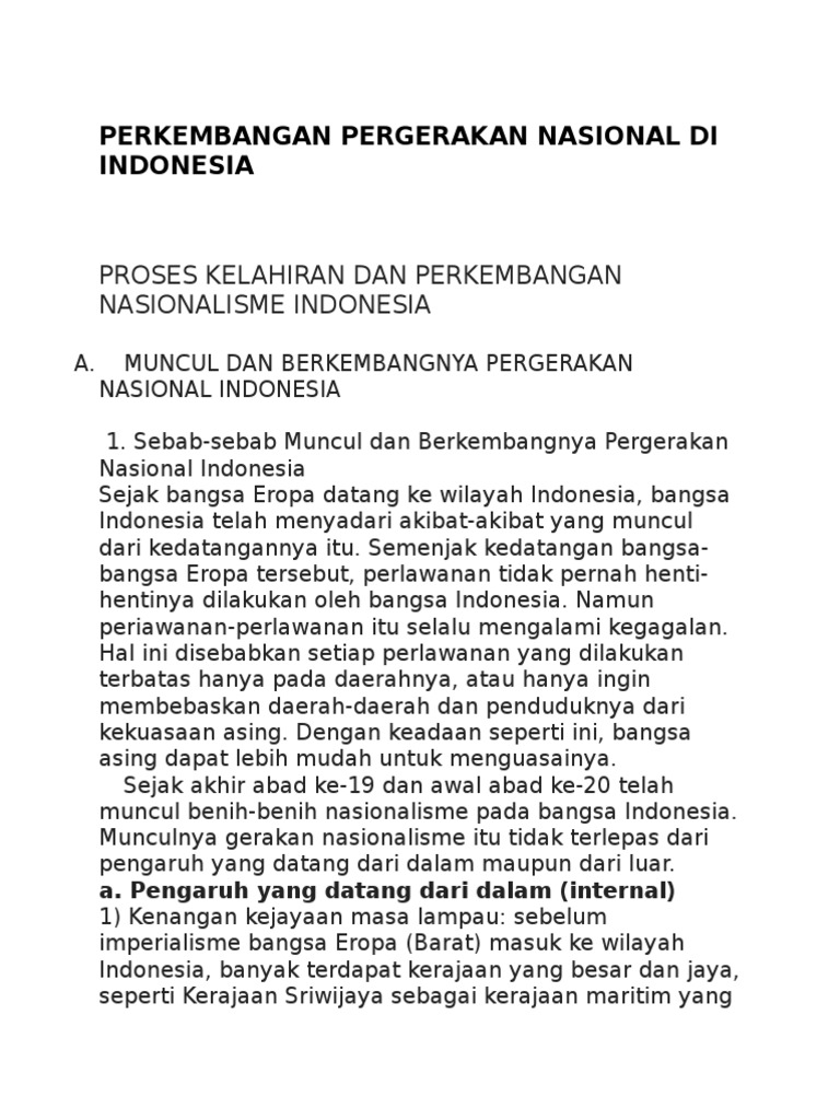 Perkembangan Pergerakan Nasional Di Indonesia | PDF