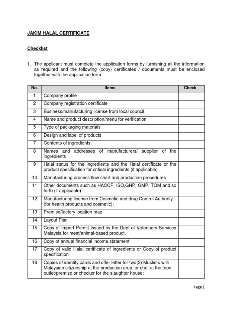 JAKIM Halal Certification Checklist | PDF