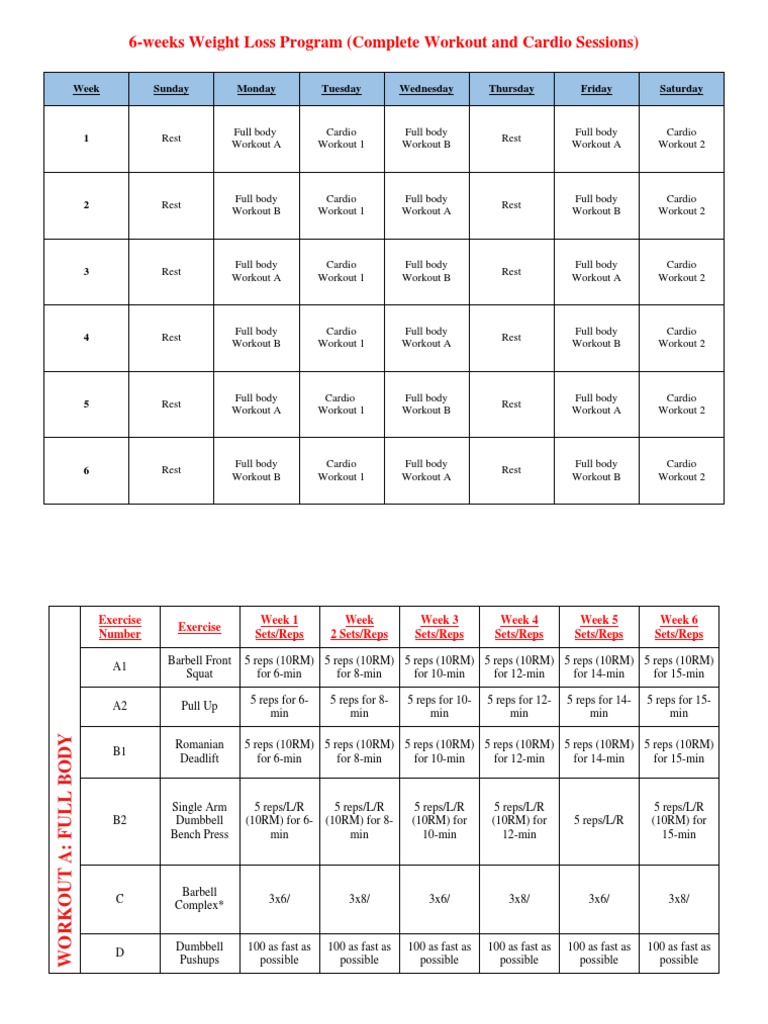 6-Weeks Weight Loss Program (Complete Workout and Cardio Sessions ...